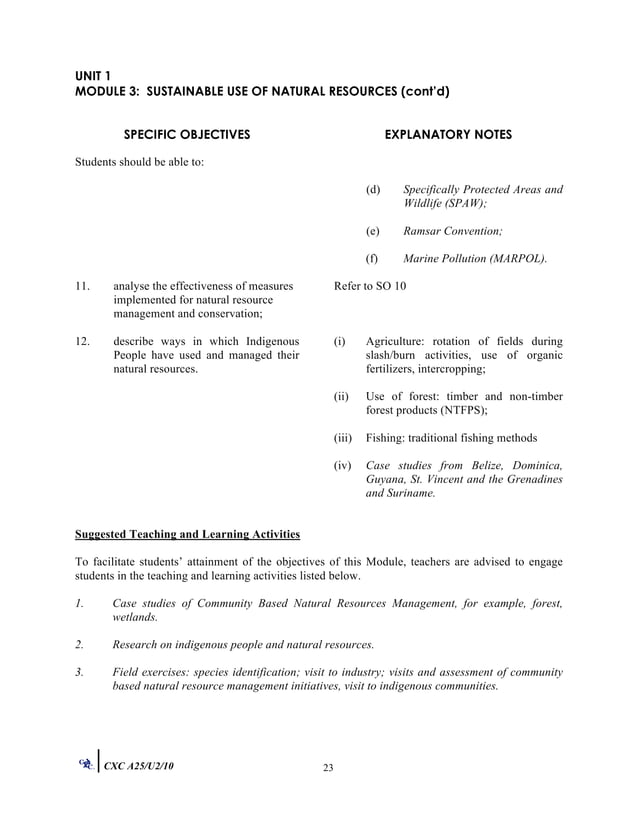Cape Environmental Science syllabus | PDF | Educational Assessment ...