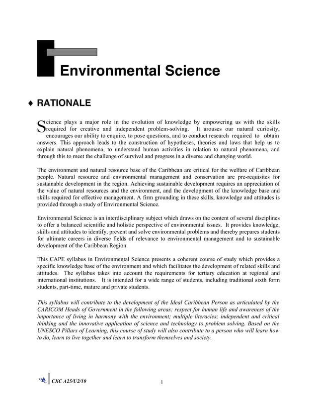Cape Environmental Science syllabus | PDF | Educational Assessment ...