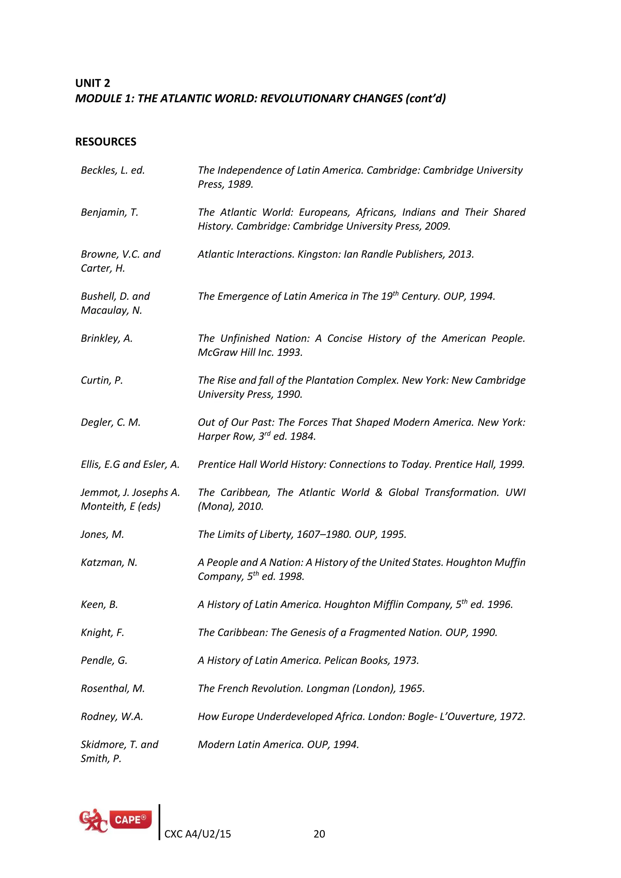 CAPE® History Syllabus, Specimen Paper, Mark Scheme and Subject Reports.pdf