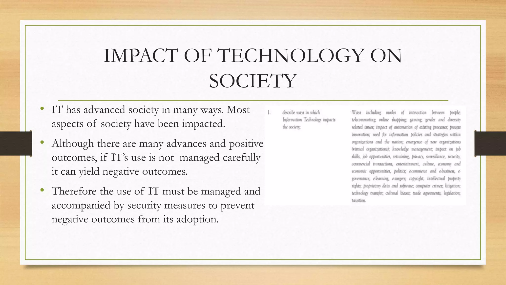 The impact of information technology on society | PPTX