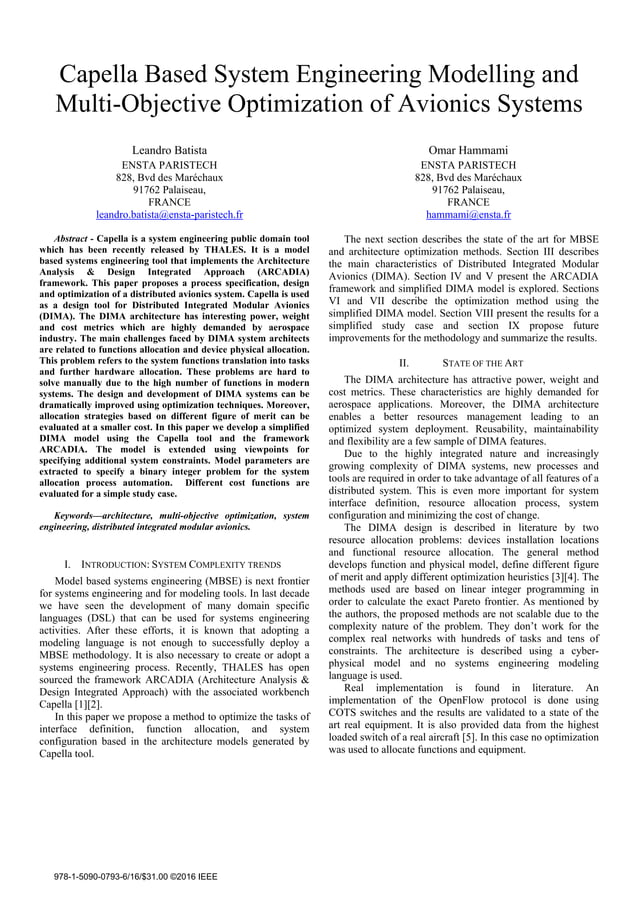 Capella Based System Engineering Modelling And Multi Objective Optimization Of Avionics Systemspdf