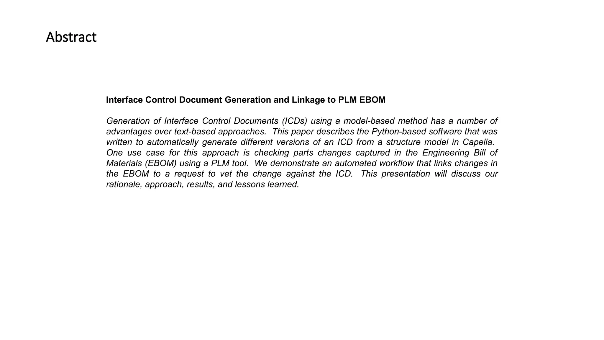 CapellaDays2022 | Saratech | Interface Control Document Generation and Linkage to PLM EBOM | PDF