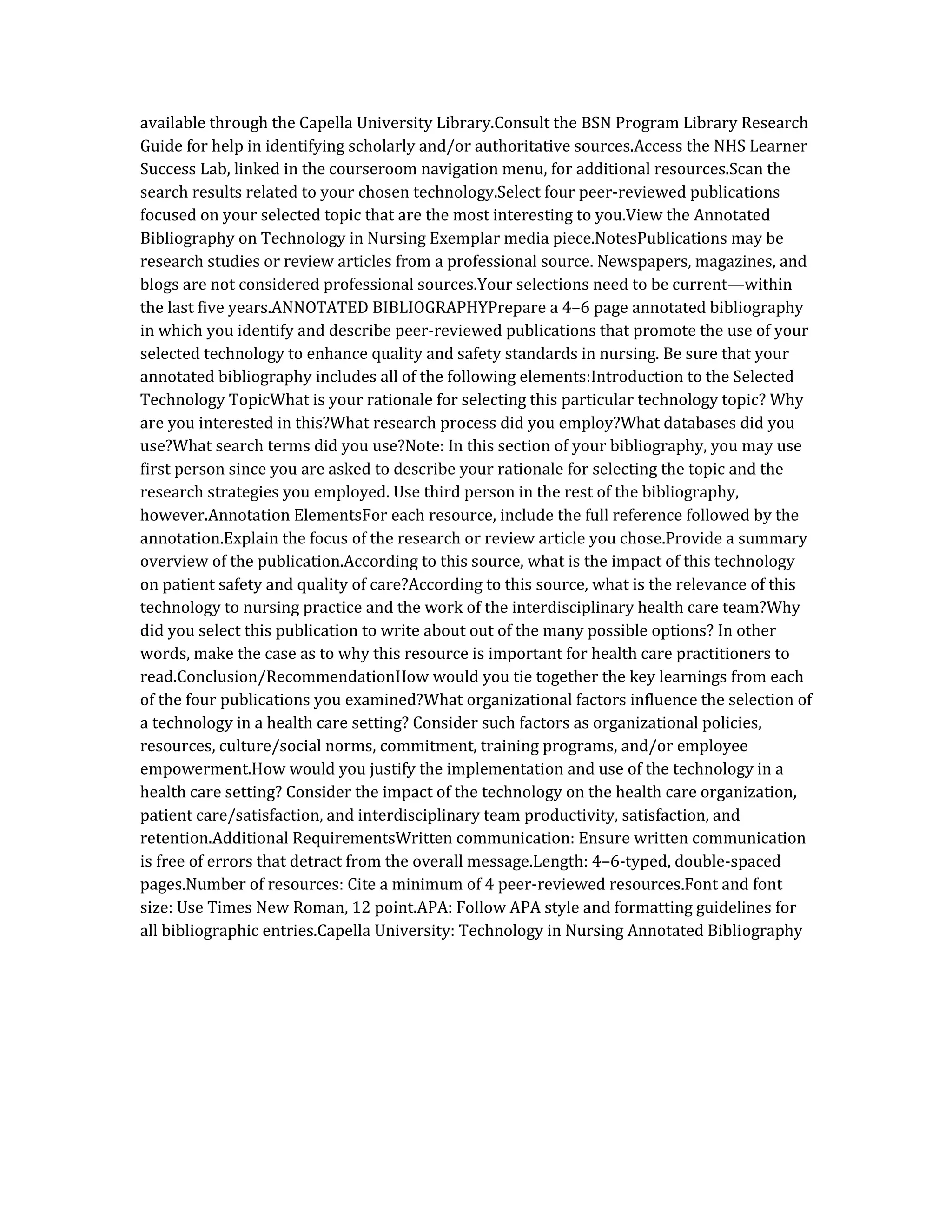 Capella Technology in Nursing Annotated Bibliography.docx