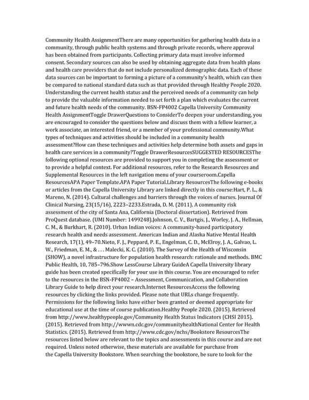 Capella University Community Health Assignment.docx