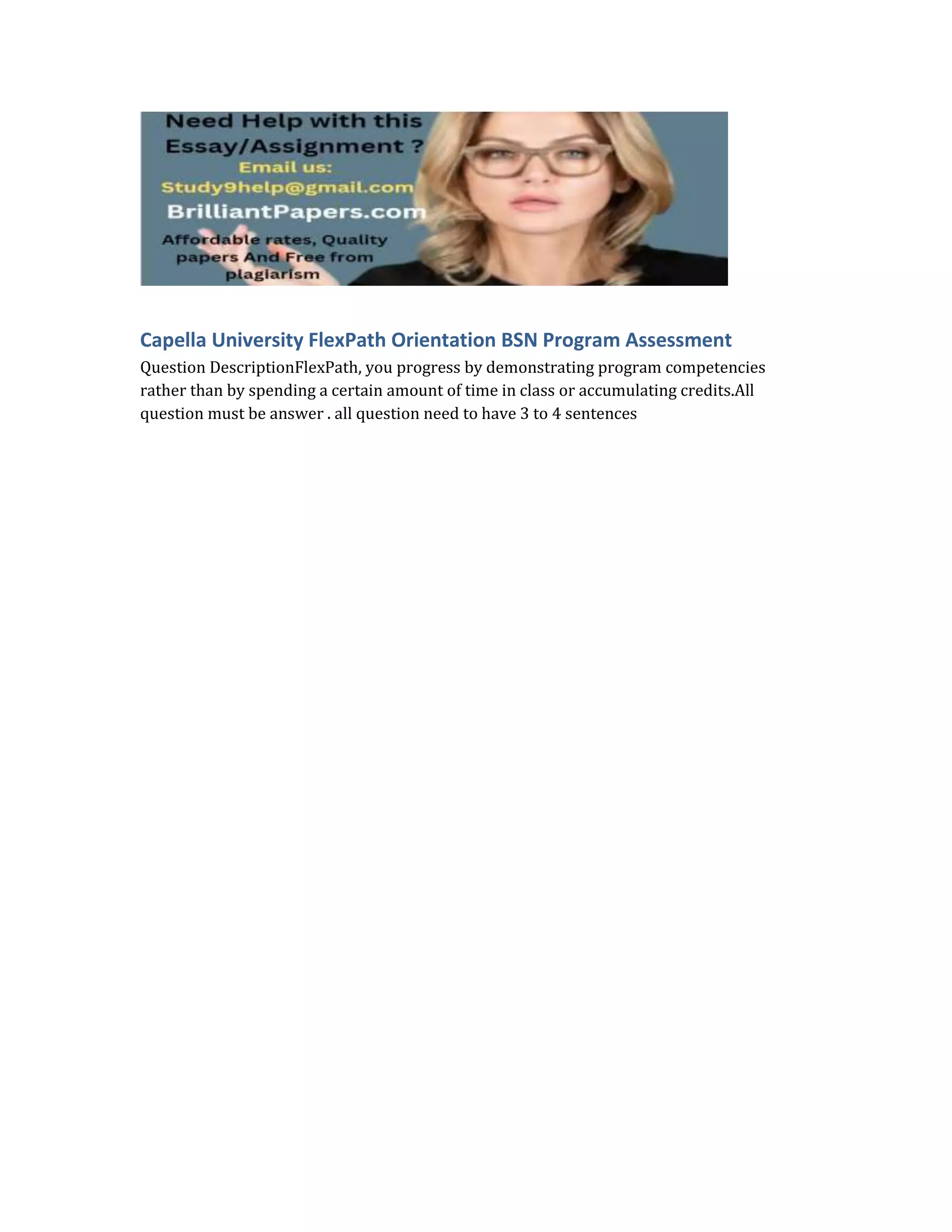 Capella University FlexPath Orientation BSN Program Assessment.docx