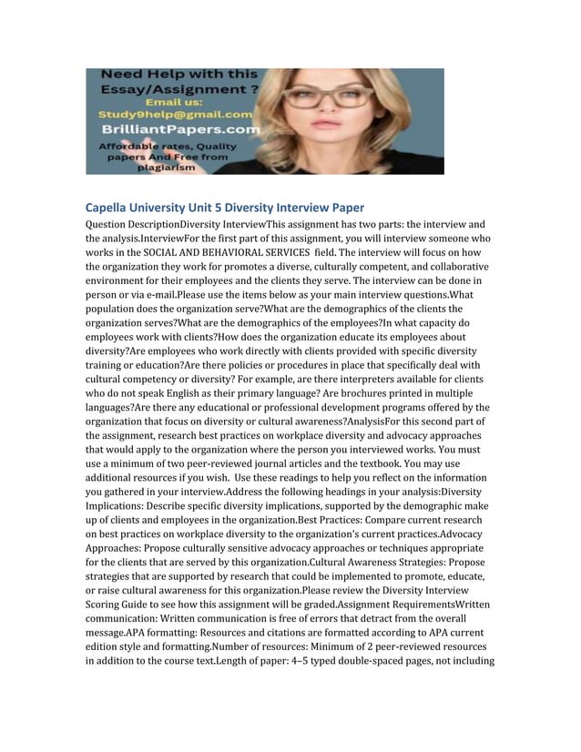 Capella University Unit 5 Diversity Interview Paper.docx