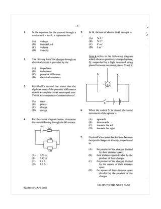 CAPE Physics 2011 Unit 2 p1 | PDF
