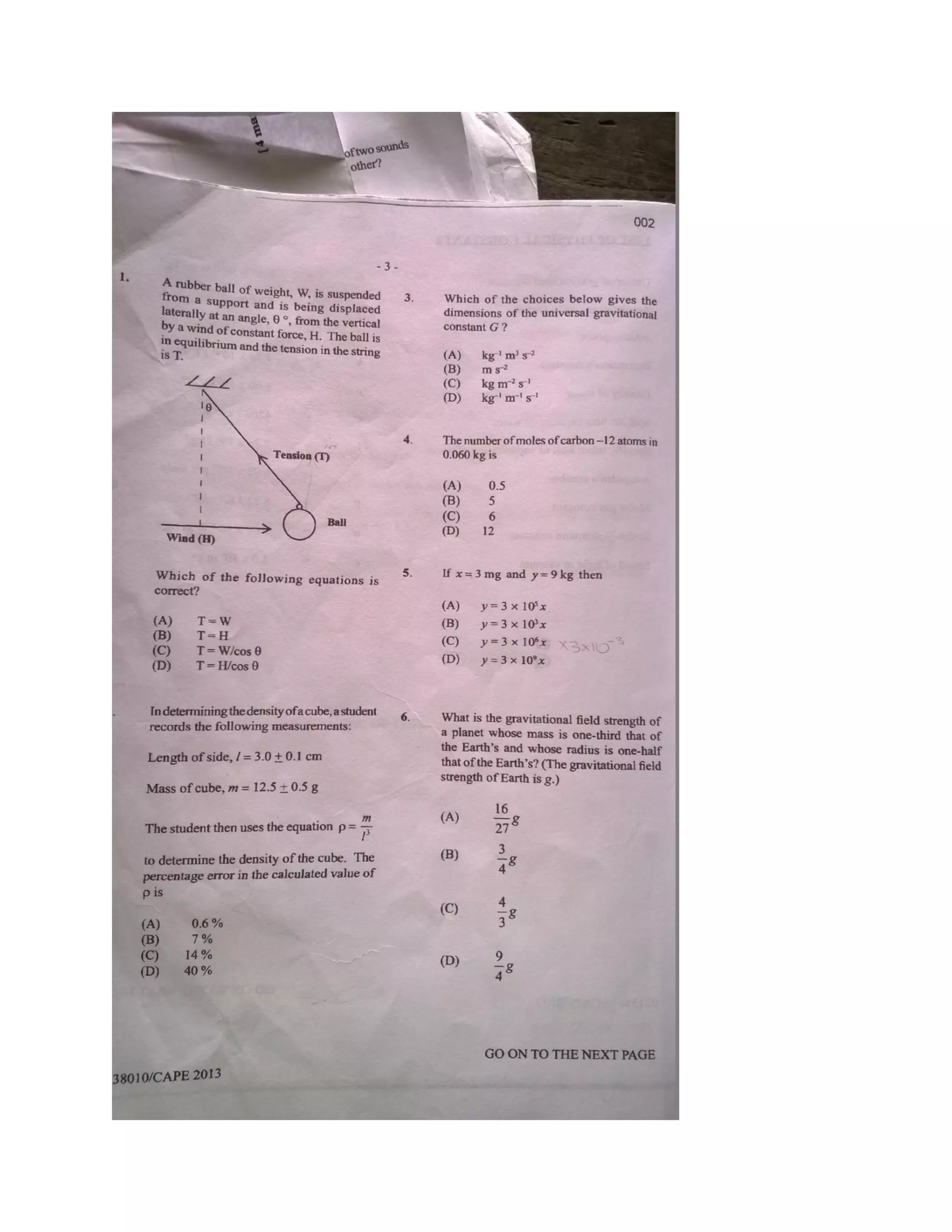 Cape physics unit 1 paper 1 past papers ( 2010 2013 | PDF | Physics ...