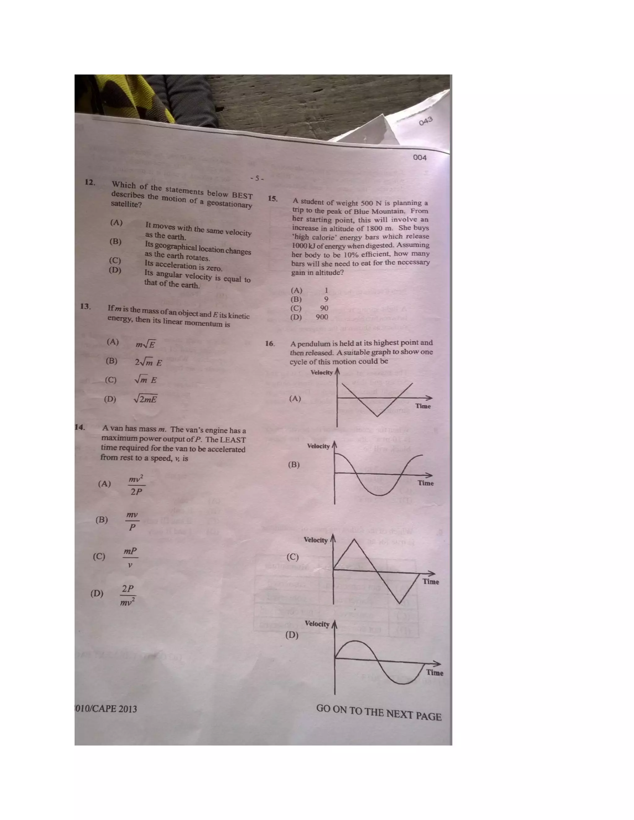 Cape physics unit 1 paper 1 past papers ( 2010 2013 | PDF | Physics ...