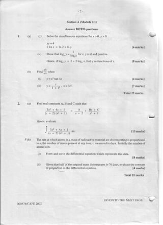 Cape pure math 2002 unit 2 paper 2 | PDF