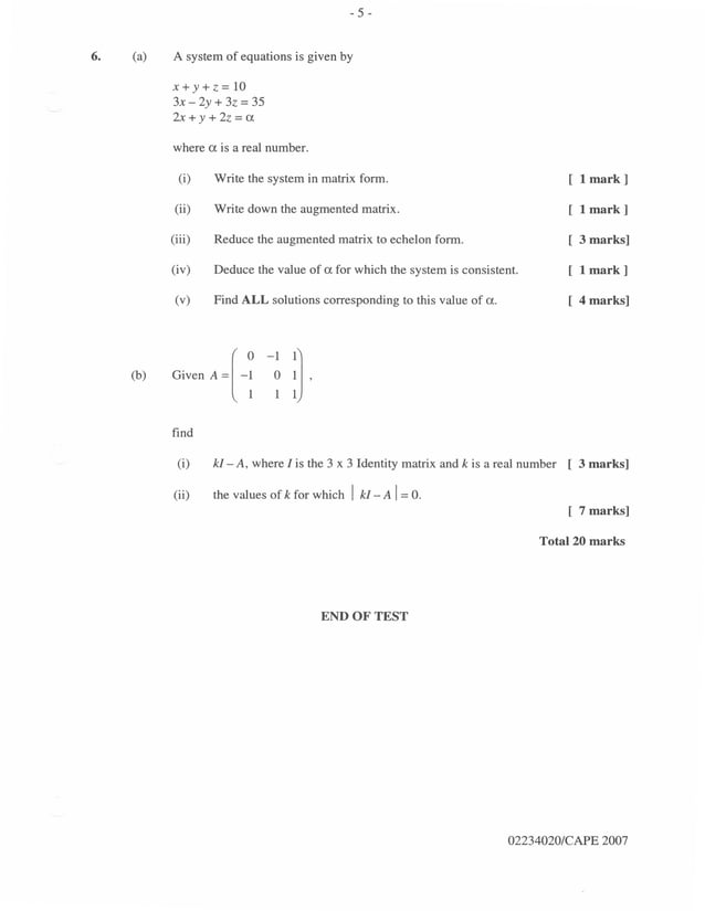 Cape pure math 2007 unit 2 paper 2 | PDF