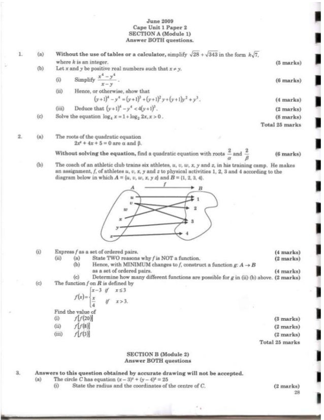 Cape pure math unit 1 past papers