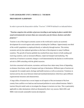 Cape GEOGRAPHY UNIT 2 - MODULE 2 - TOURISM | PDF