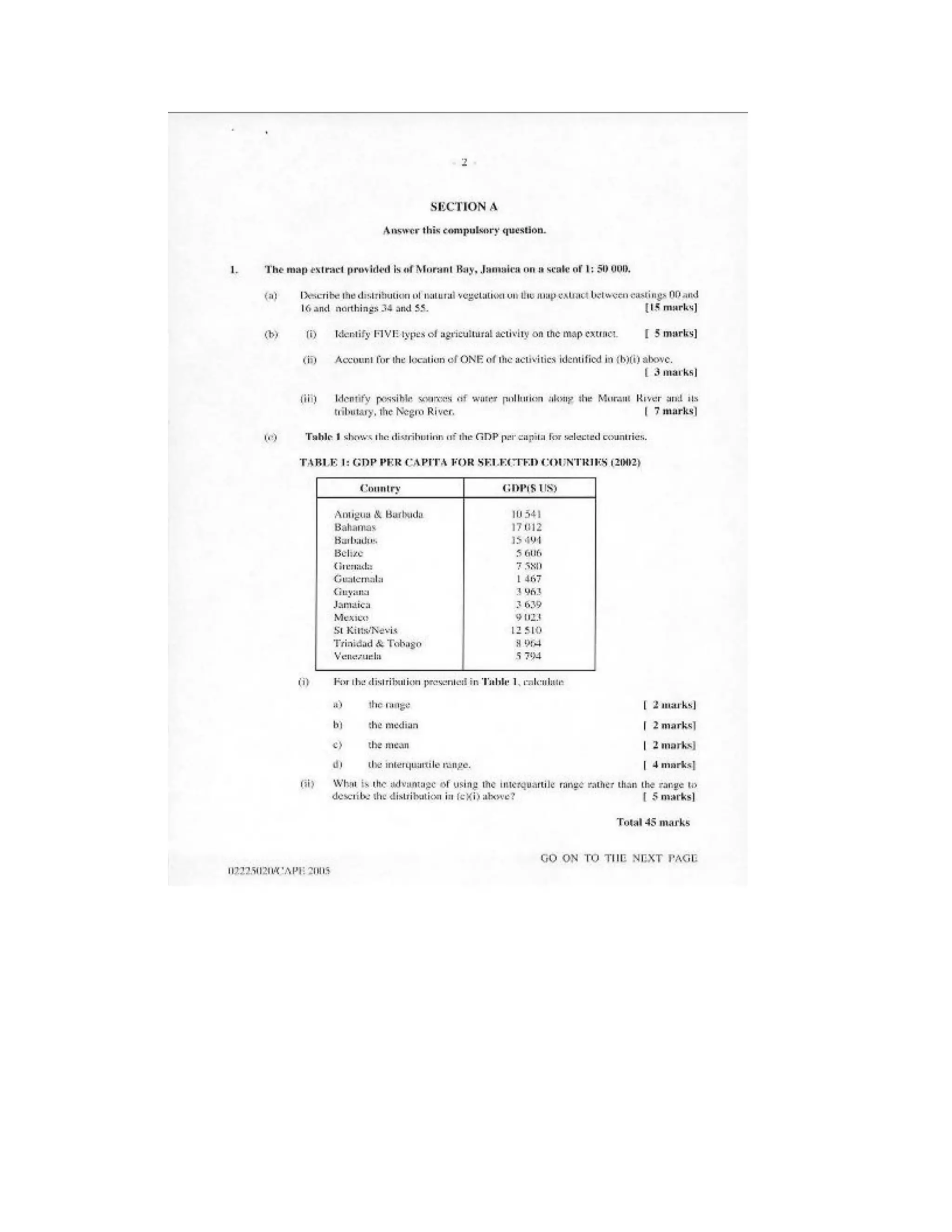 CAPE GEOGRAPHY UNIT 2 PAST PAPER- PAPER 2- 2005 | PDF