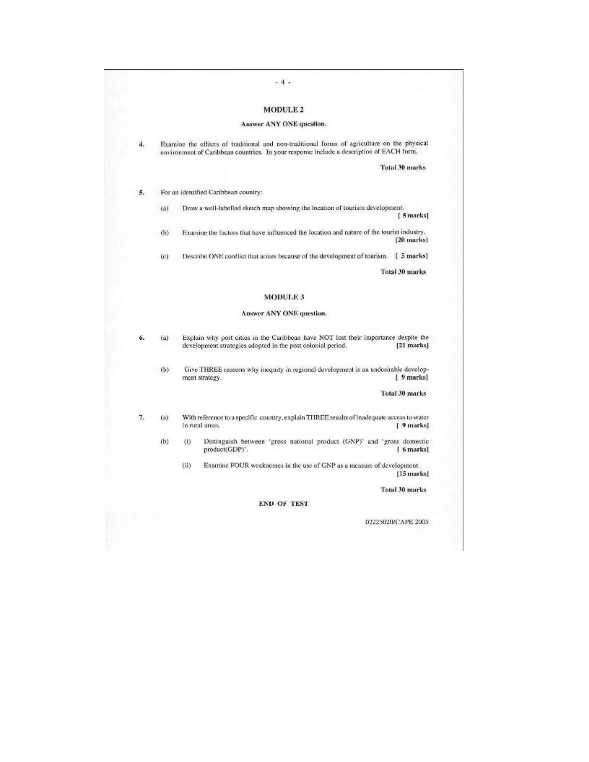 CAPE GEOGRAPHY UNIT 2 PAST PAPER- PAPER 2- 2005 | PDF