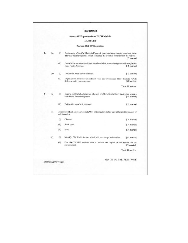 CAPE GEOGRAPHY UNIT 2 PAST PAPER- PAPER 2- 2006 | PDF