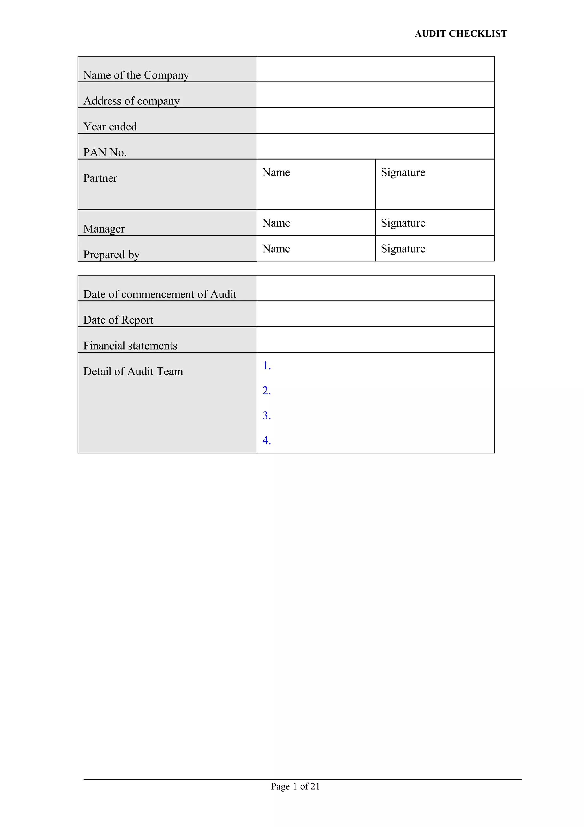 Capex audit checklist | DOC
