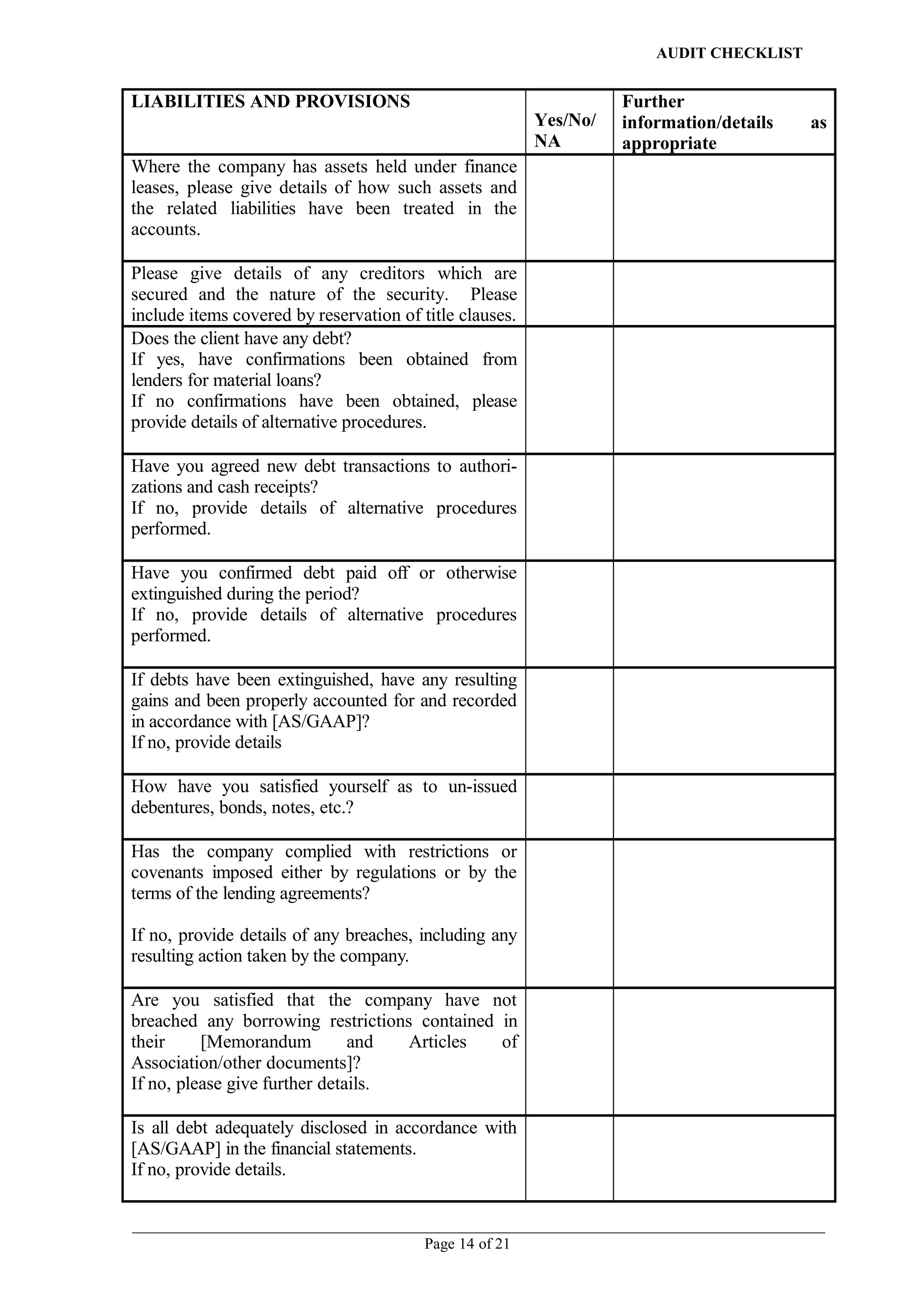 Capex audit checklist | DOC