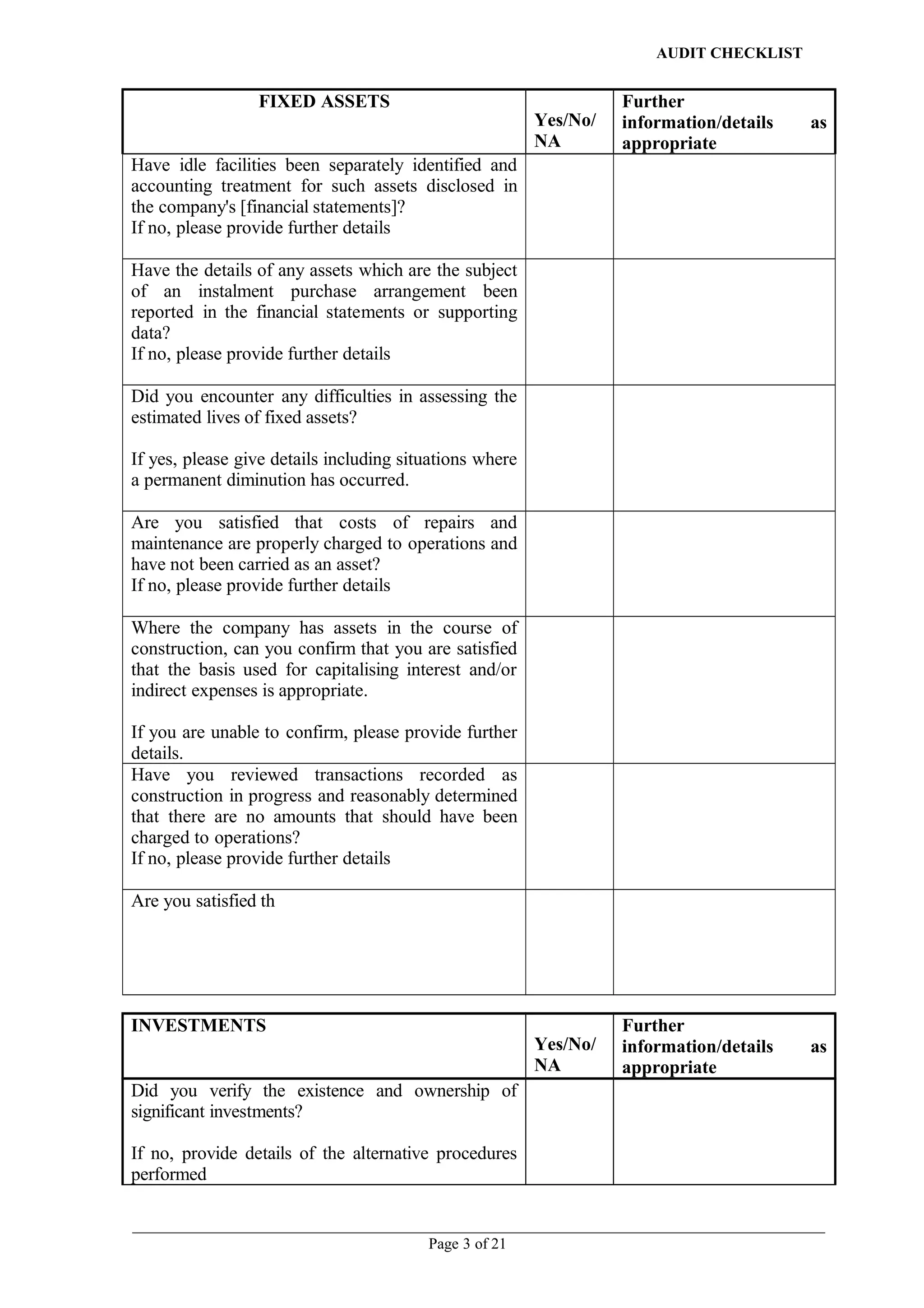 Capex audit checklist | DOC