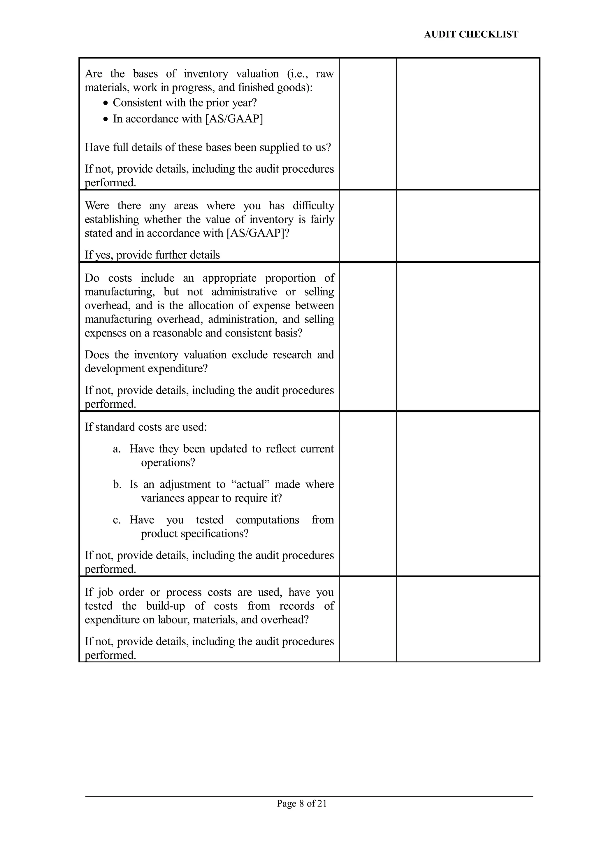 Capex audit checklist | DOC