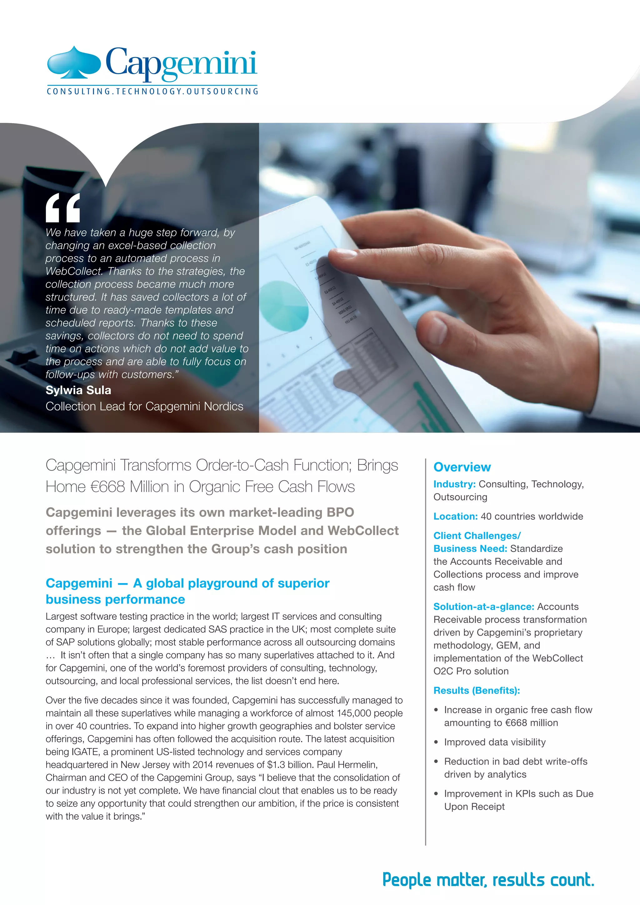 Capgemini Brings Home €668m in Organic Free Cash Flows by Transforming Our Order-to-Cash ...