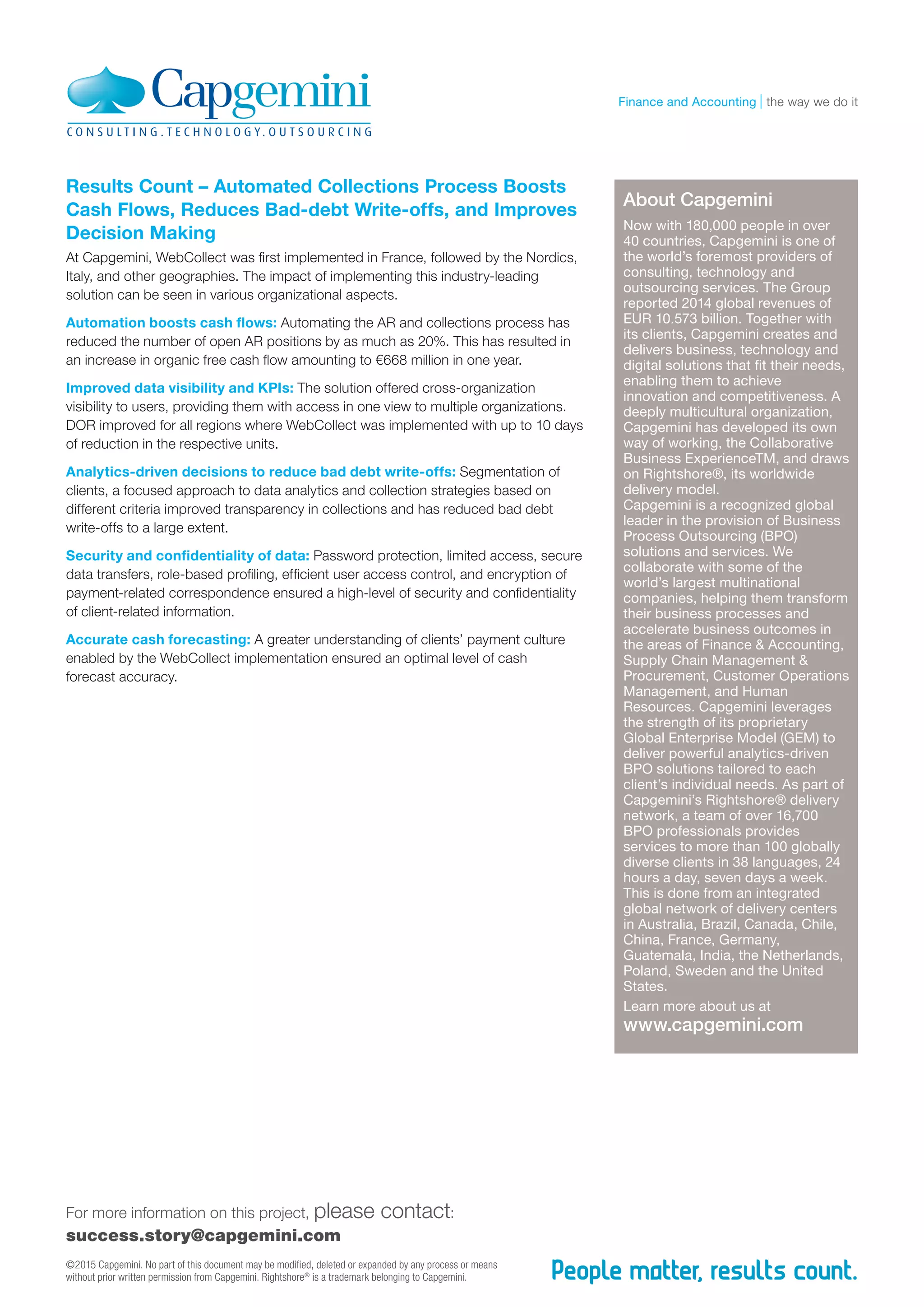 Capgemini Brings Home €668m in Organic Free Cash Flows by Transforming ...