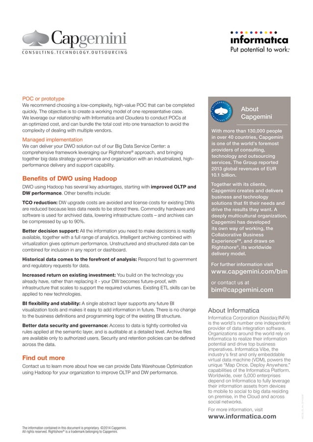 Capgemini Data Warehouse Optimization Using Hadoop | PDF