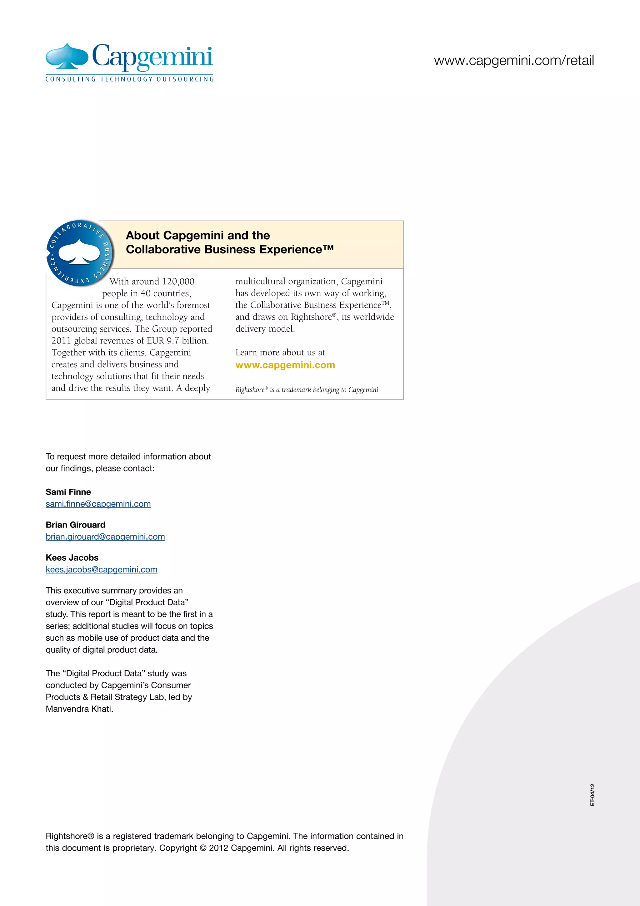 Capgemini Digital Product Data Study | PDF