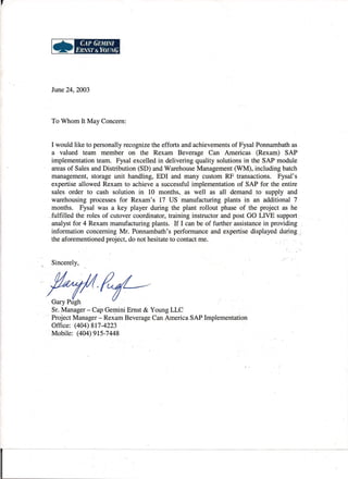 Cap Gemini Reference Letter | PDF