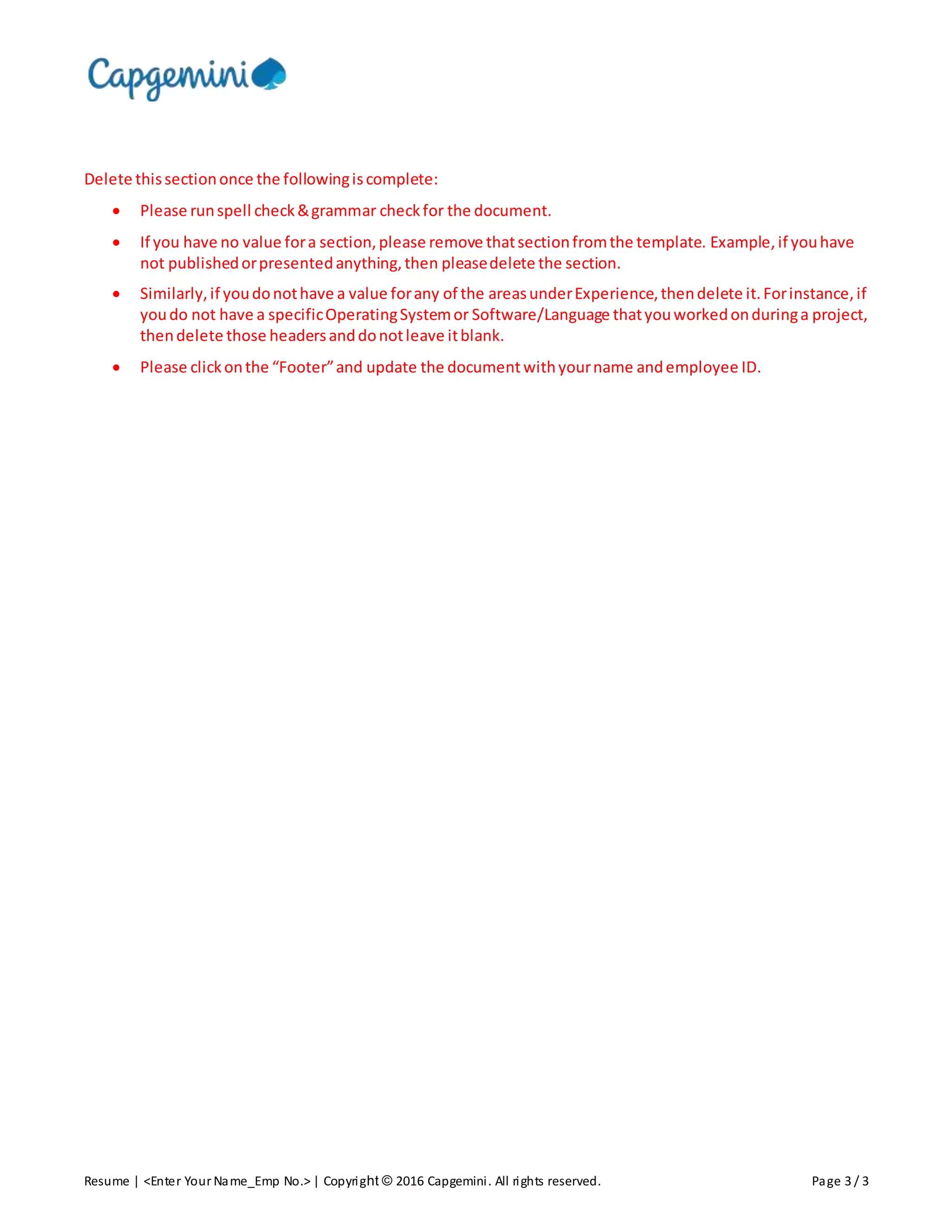 Capgemini resume template | DOCX