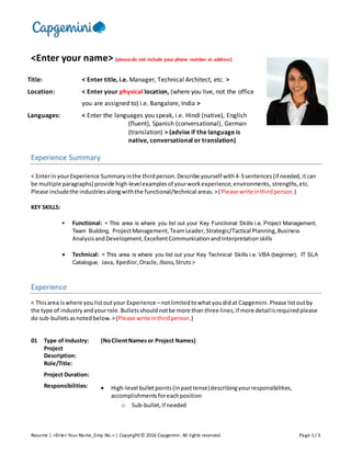 Capgemini resume template | DOCX