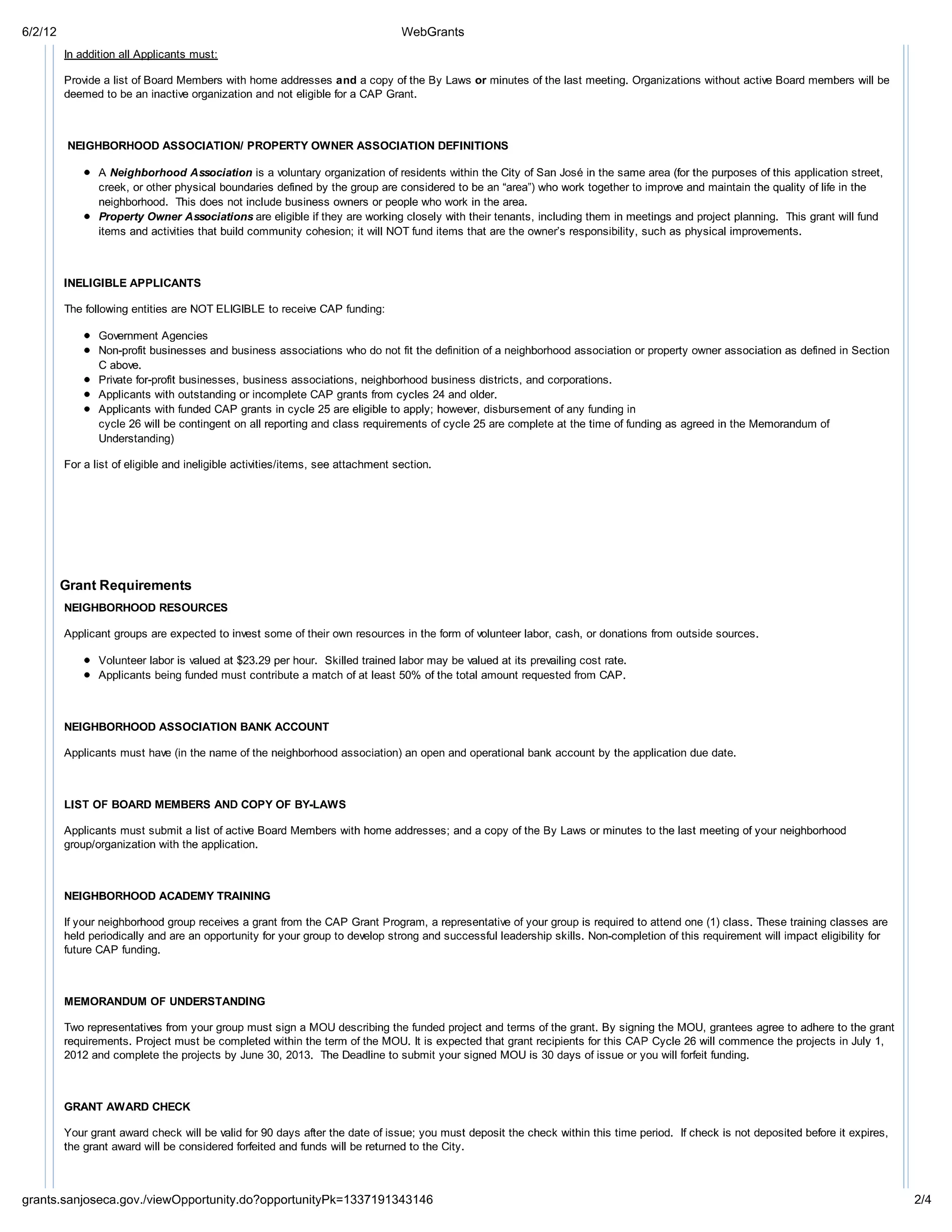 CAP Grant Cycle 26 Web Grants Info | PDF