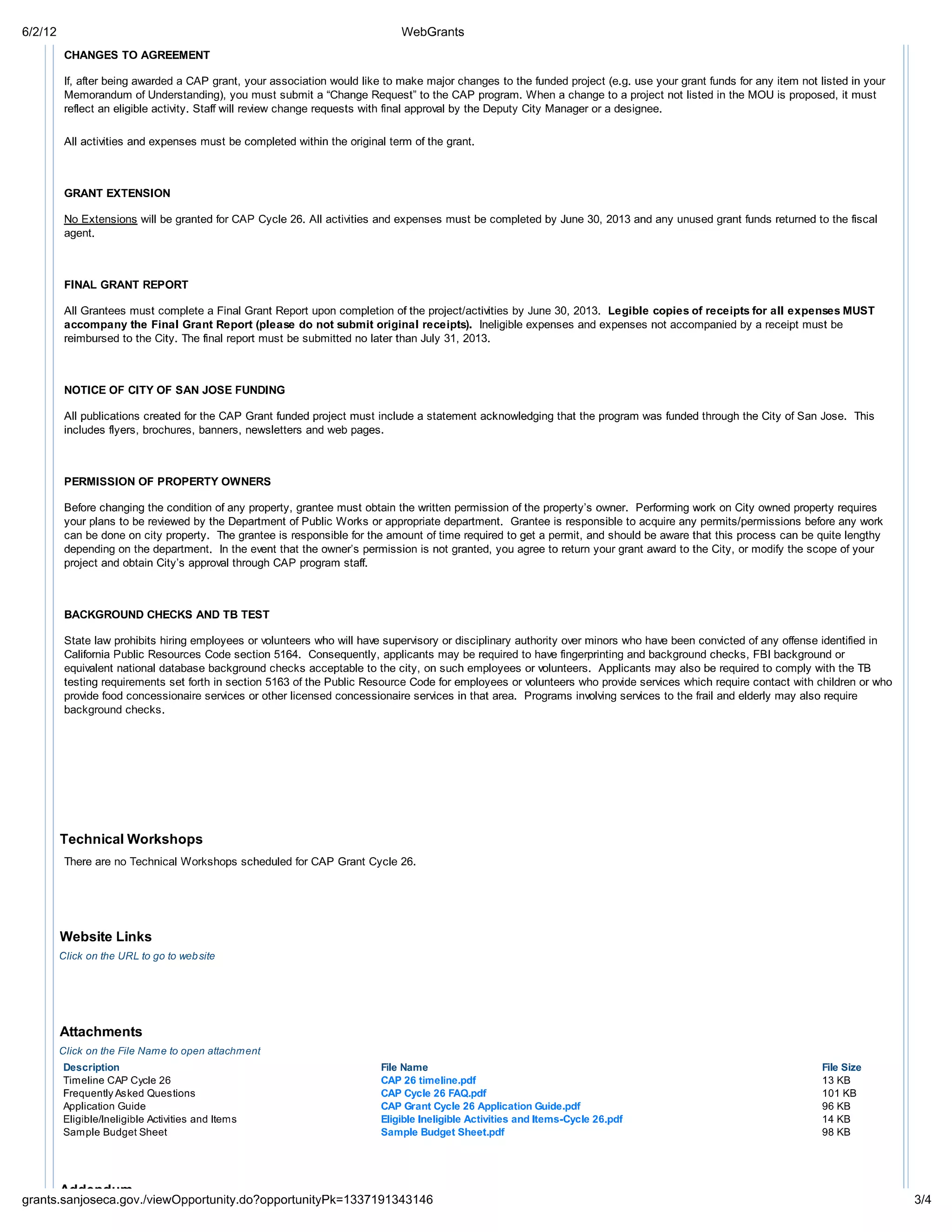 CAP Grant Cycle 26 Web Grants Info | PDF