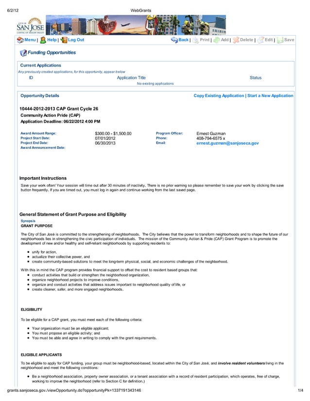 CAP Grant Cycle 26 Web Grants Info | PDF