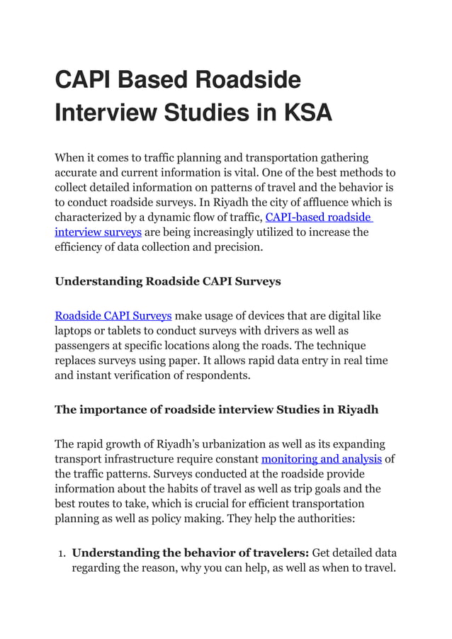 CAPI Based Roadside Interview Studies in KSA | PDF | Free Download