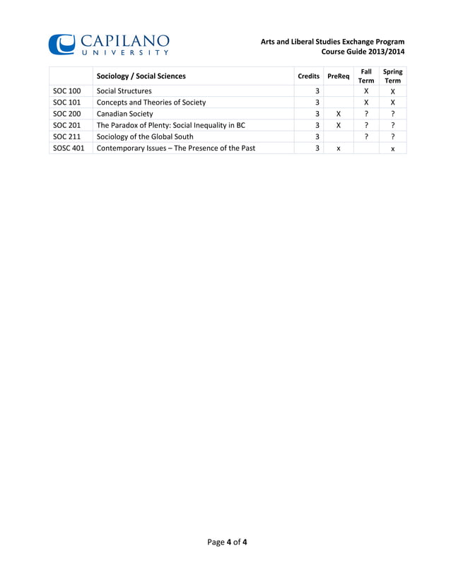 Capilano university course guide arts and liberal studies 2013-2014 | PDF