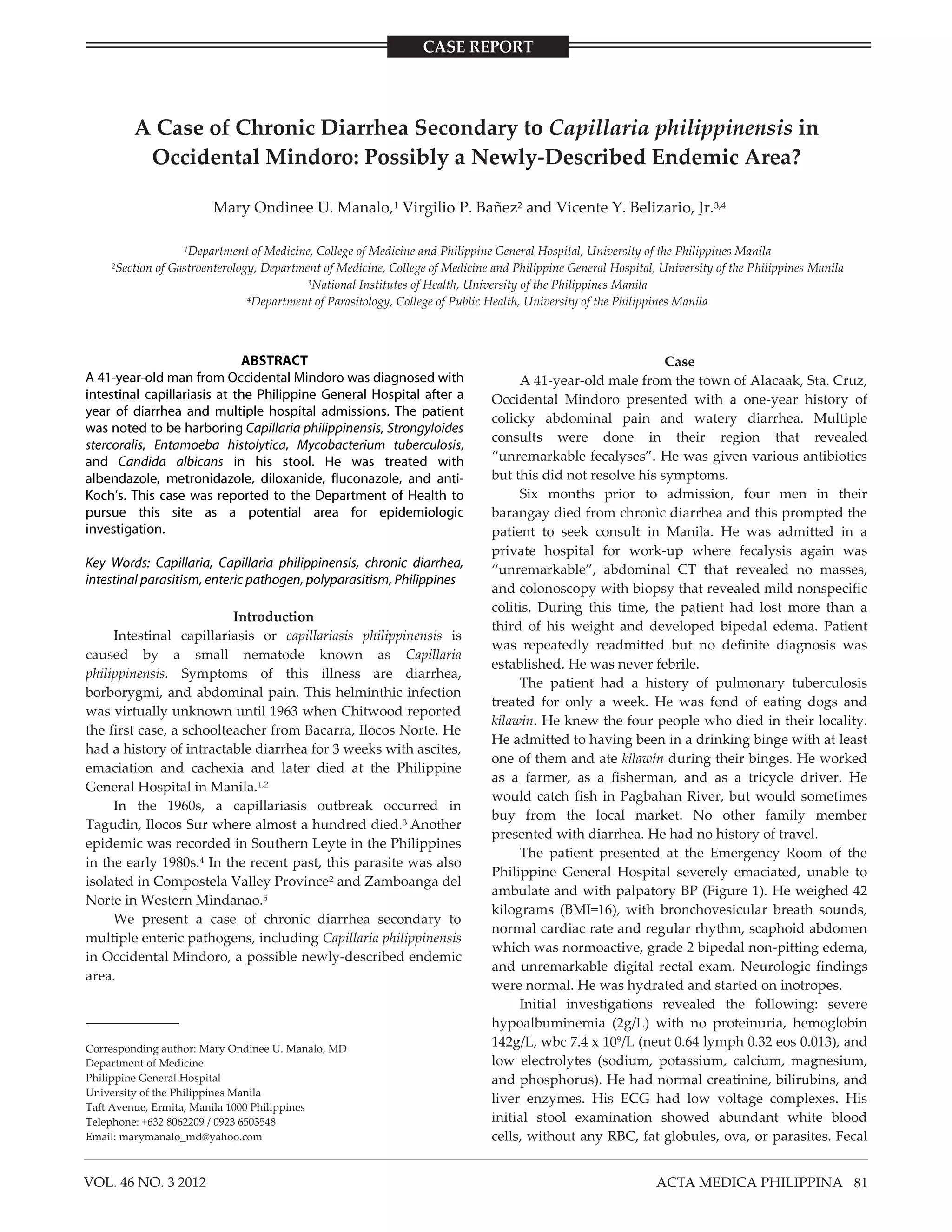 Capillaria philippinensis in Occidental Mindoro, Philippines | PDF