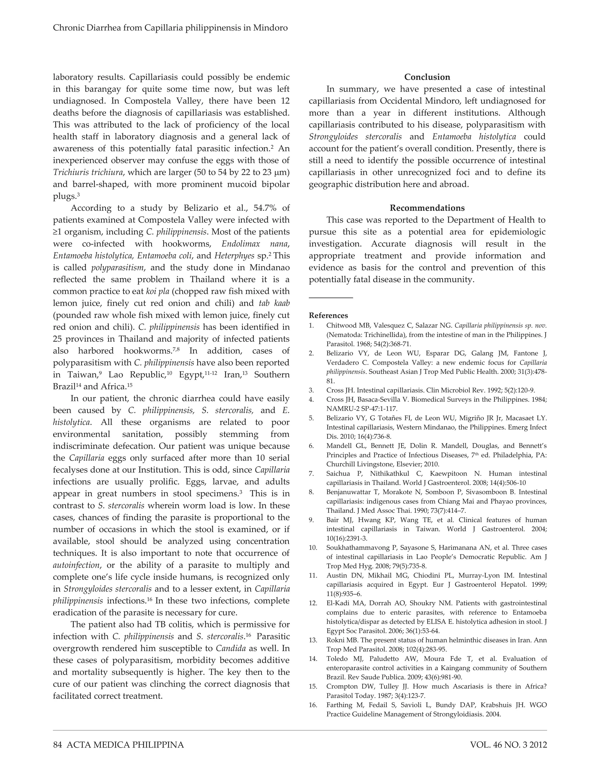 Capillaria philippinensis in Occidental Mindoro, Philippines | PDF