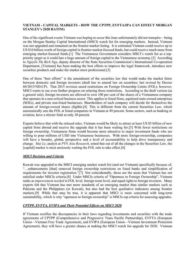 VIETNAM - CAPITAL MARKETS - HOW THE CPTPP, EVFTA/IPA CAN EFFECT MORGAN STANLEY’s 2020 RATING | PDF