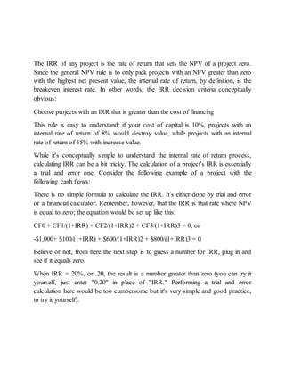Capital budgeting | DOCX | Stocks and Bonds | Personal Investing
