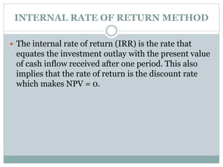 Capital budgeting techniques: NPV,IRR,ARR | PPT