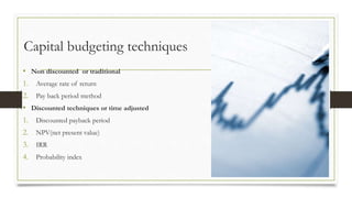 capital budgeting introduction,types of techniques and capital ...