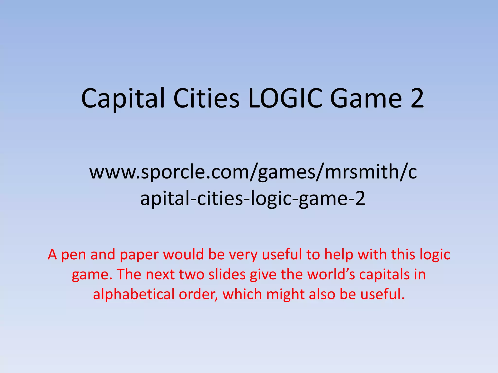 Capital cities logic 2 | PDF