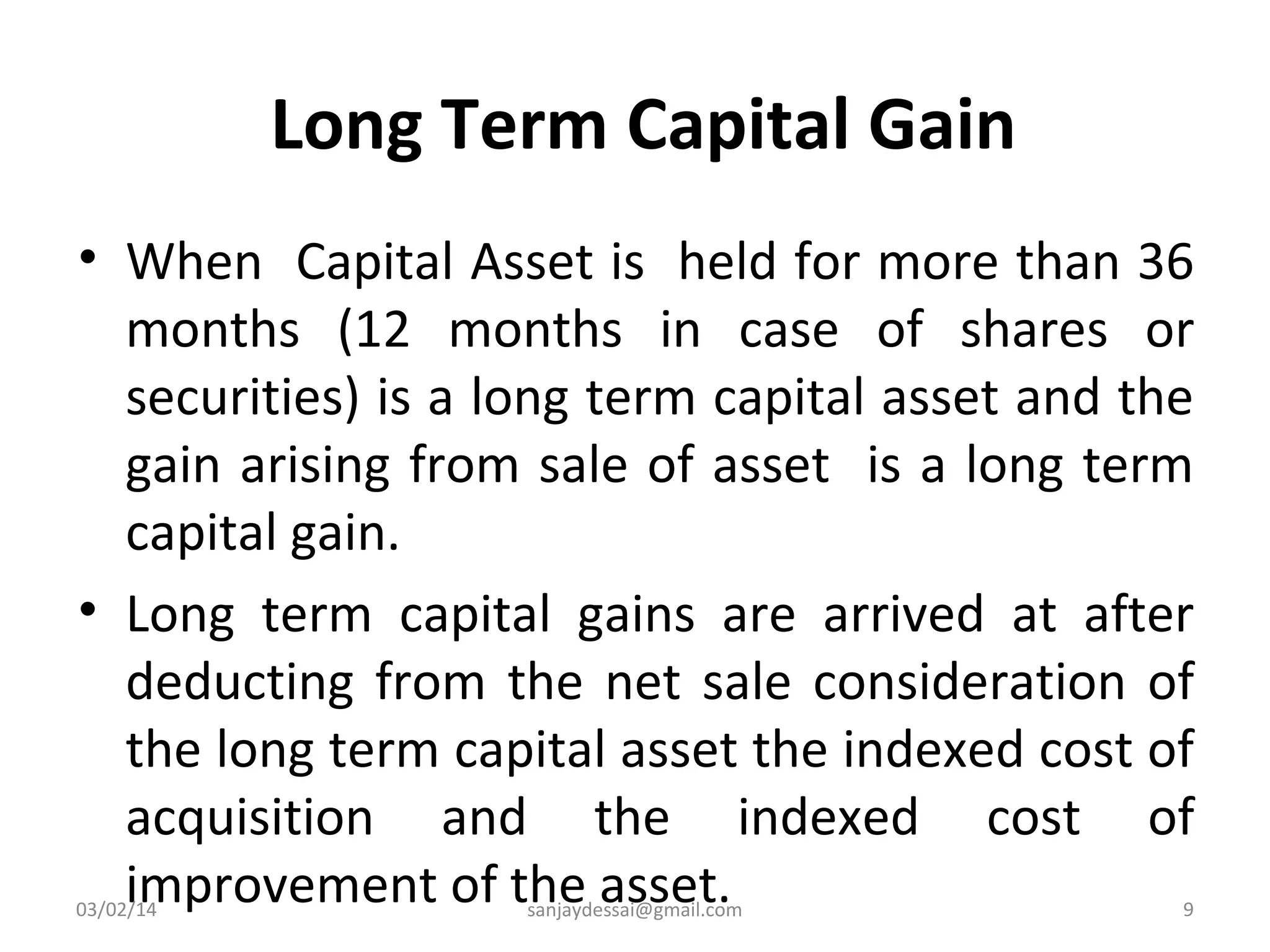 Computation of Capital gains under Income Tax Act 1961 | PPT