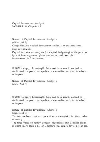 Capital Investment AnalysisMODULE 11 Chapter 12Nature | PDF