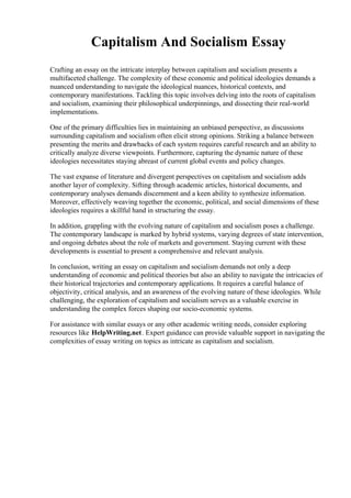 Capitalism And Socialism Essay. UTH Florida University | PDF