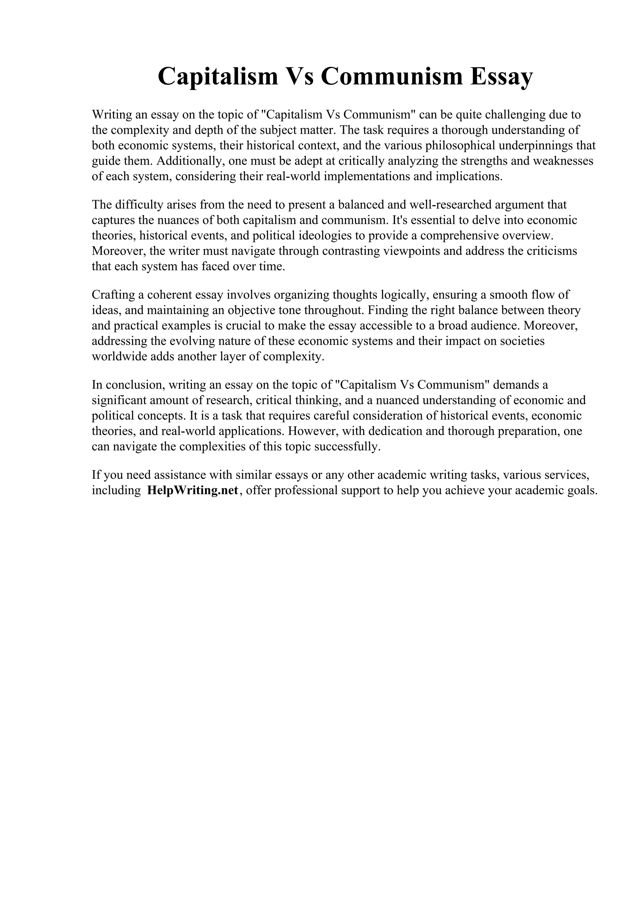 Capitalism Vs Communism Essay | PDF