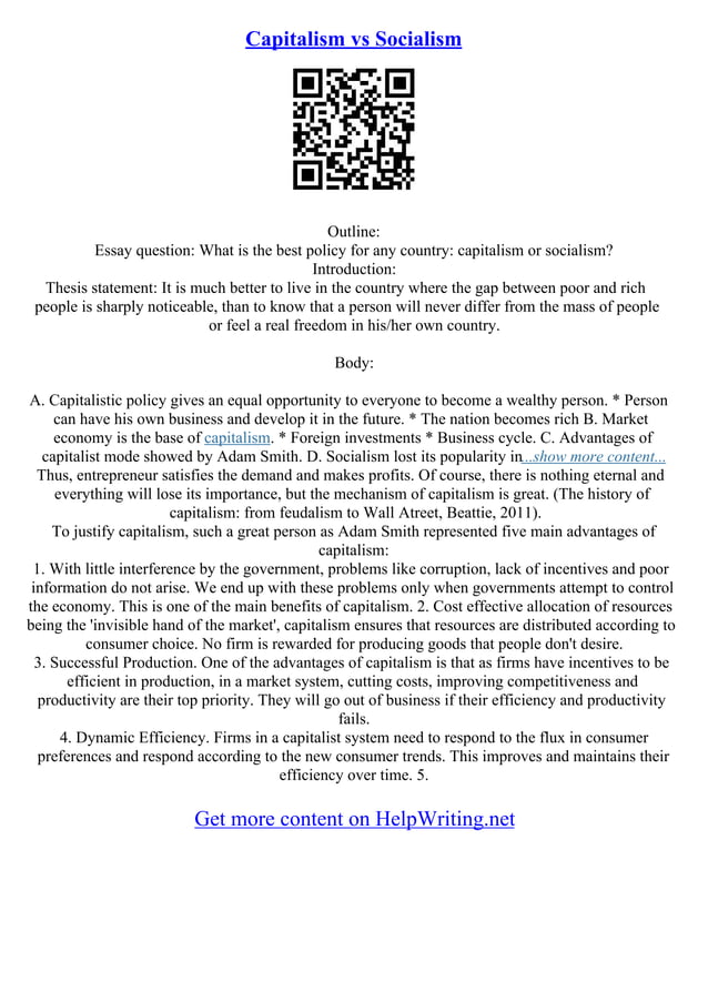Capitalism Vs Socialism Essay | PDF