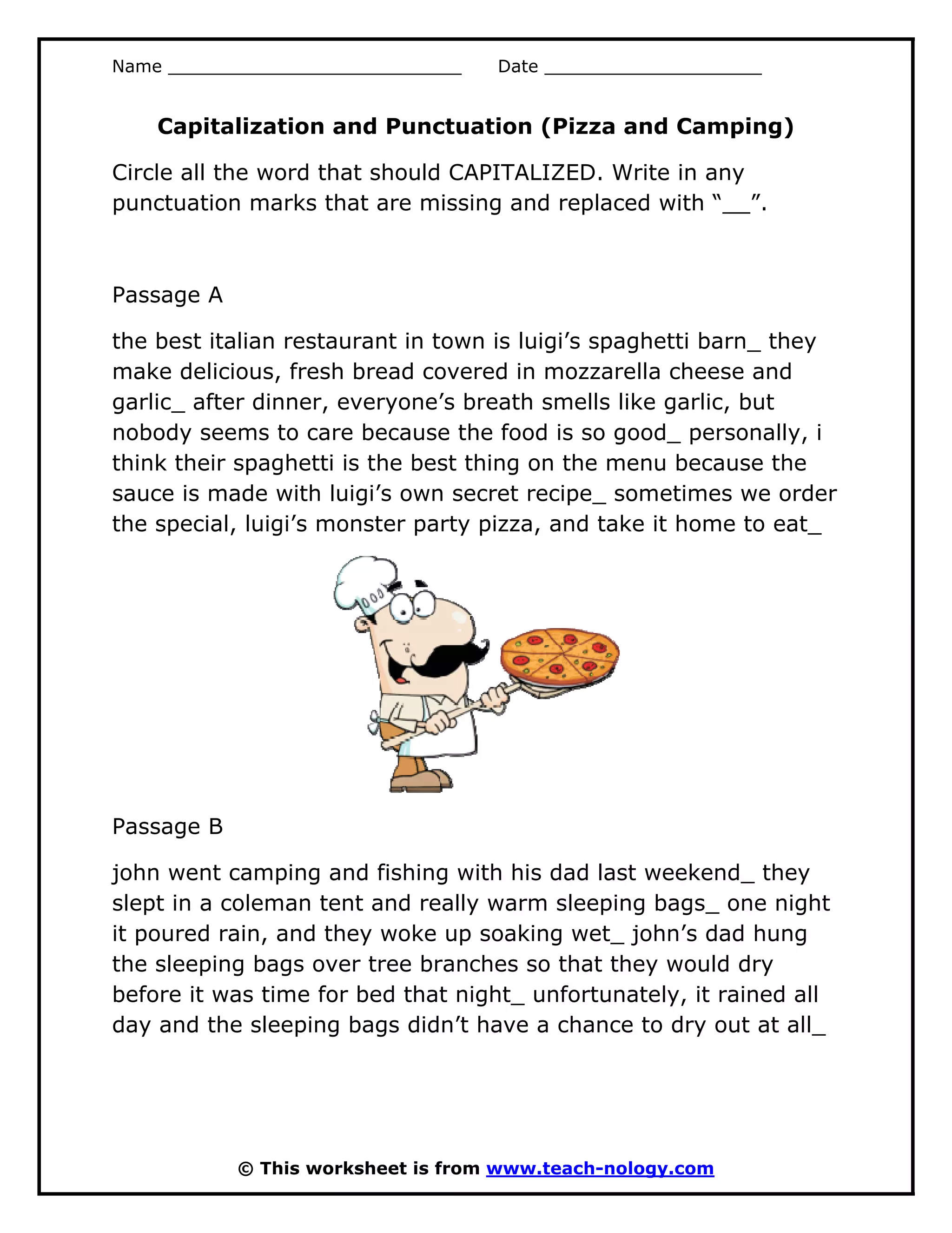 Capitalization and punctuation worksheet | PDF