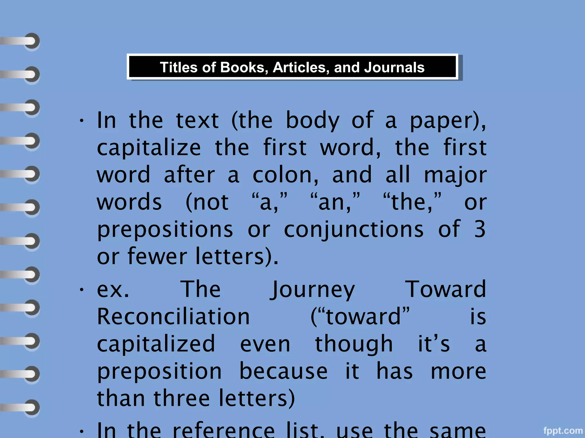 Capitalization in apa style | PPT